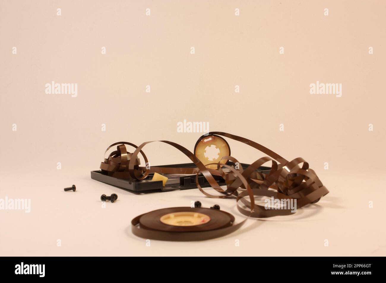 parts of cassette tape on white background Stock Photo - Alamy