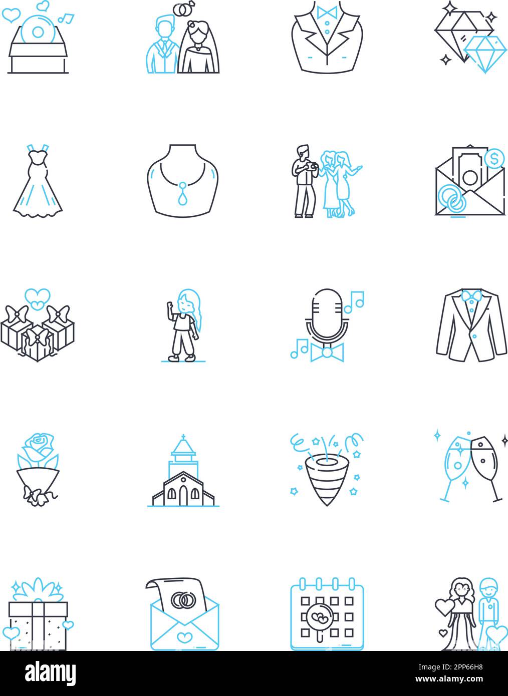 Nuptials linear icons set. Marriage, Wedding, Couple, Ceremony, Rings ...