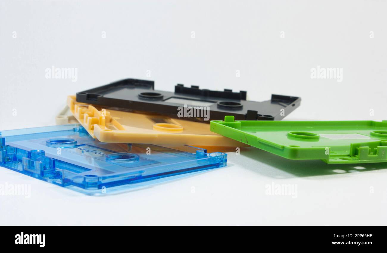 parts of cassette tape on white background Stock Photo - Alamy