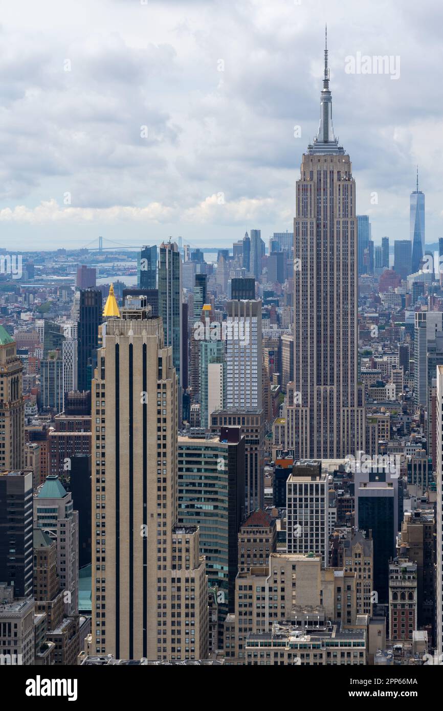 Manhattan skyline view from the observatory on top of Rockefeller ...