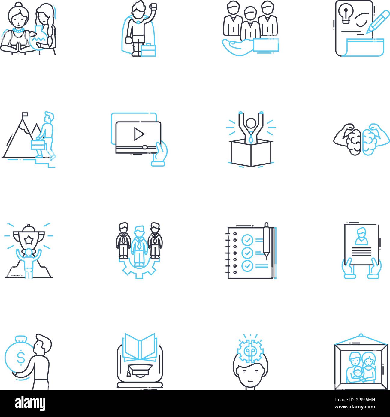 Collaboration and teamwork linear icons set. Synergy, Cooperation, Unity, Partnership ...