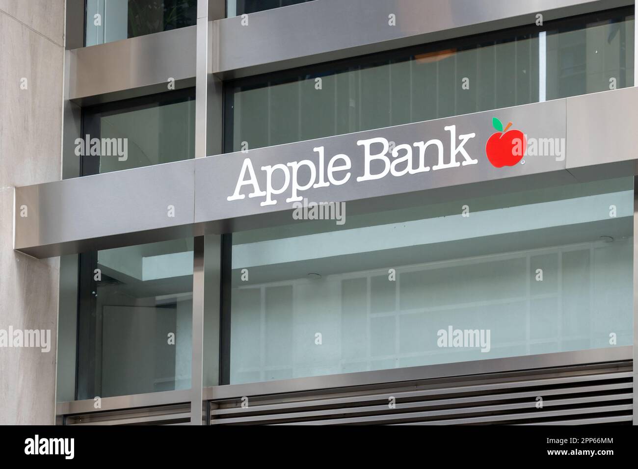 New York City, USA - August 21, 2022: Apple Bank sign on its office ...