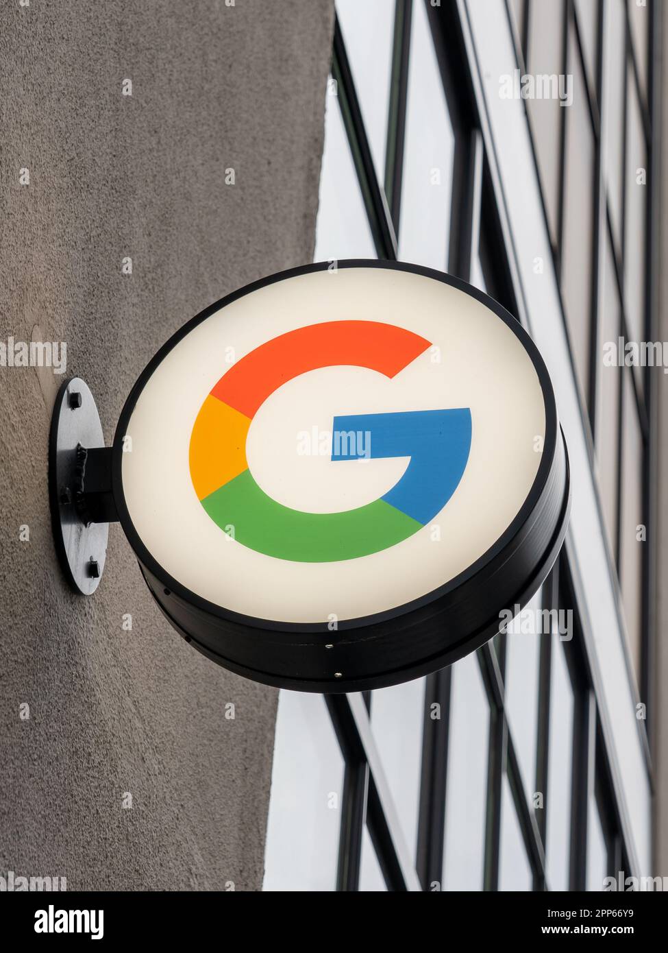 Close up of Google logo on its office building in New York City, USA ...