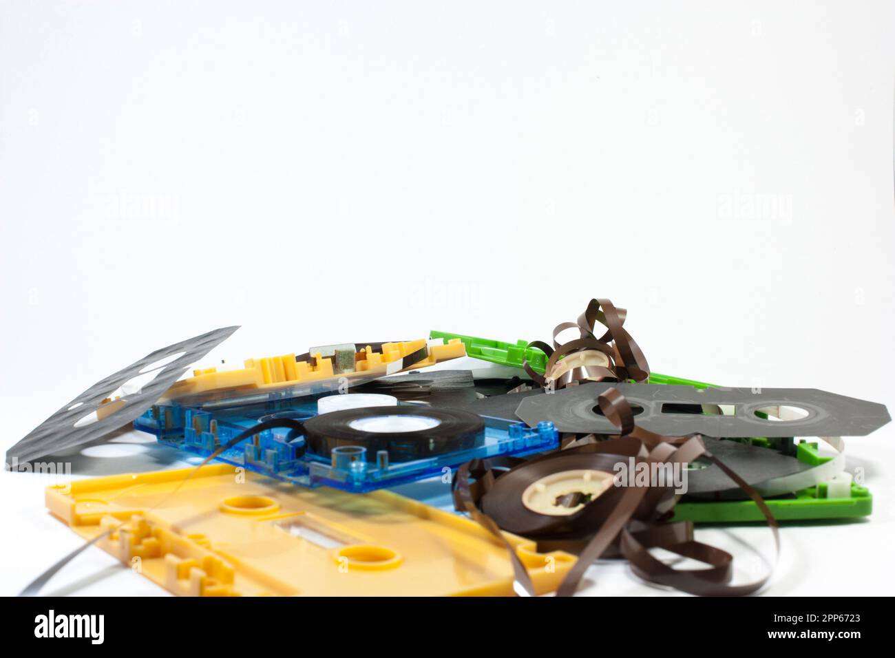 parts of cassette tape on white background Stock Photo - Alamy