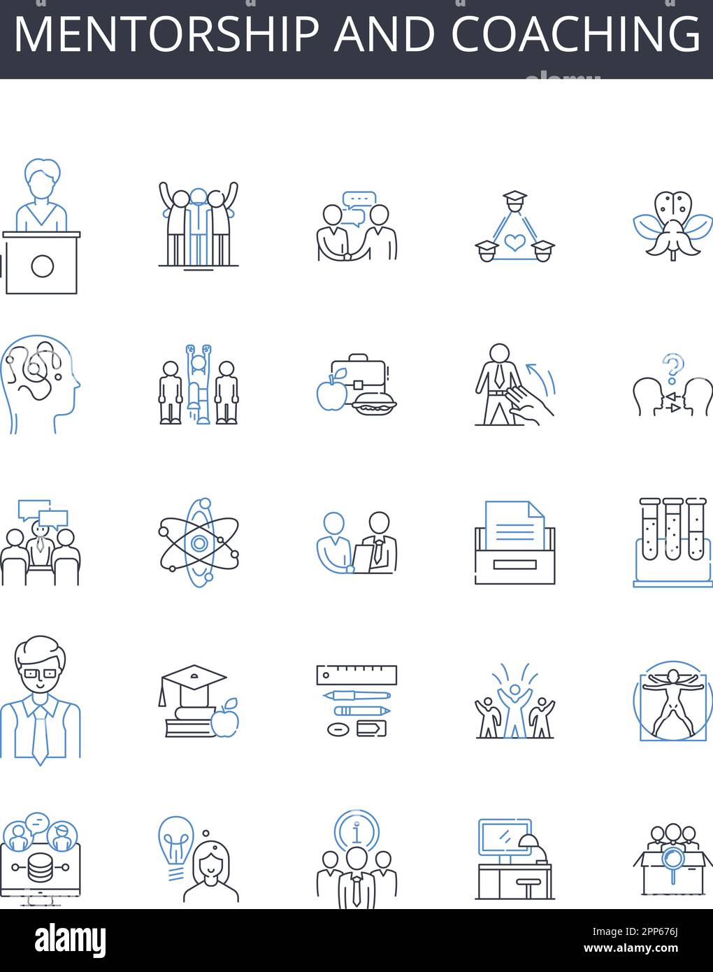 Mentorship and coaching line icons collection. Education, Vocation ...