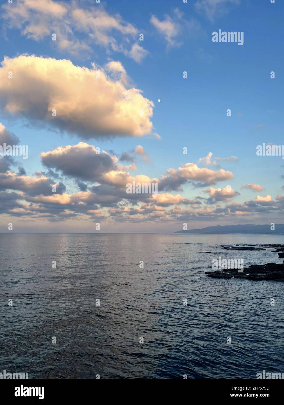 Beautiful blue sea and sky with clouds. Nature background Stock Photo ...