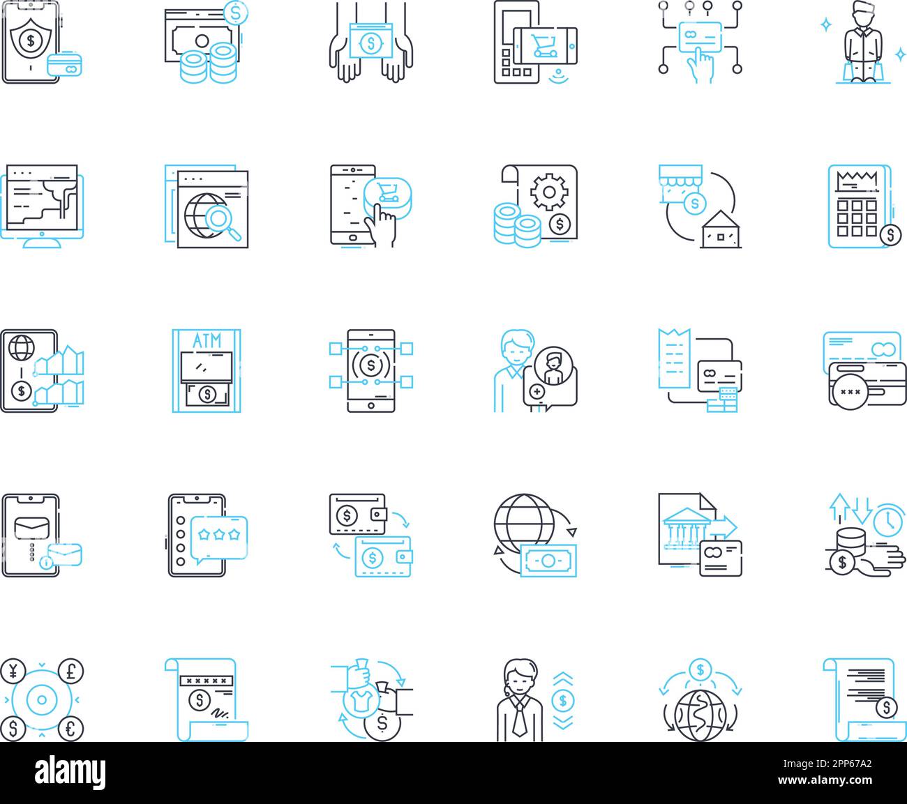 Internet economy linear icons set. E-commerce, Digitalization, Startup ...