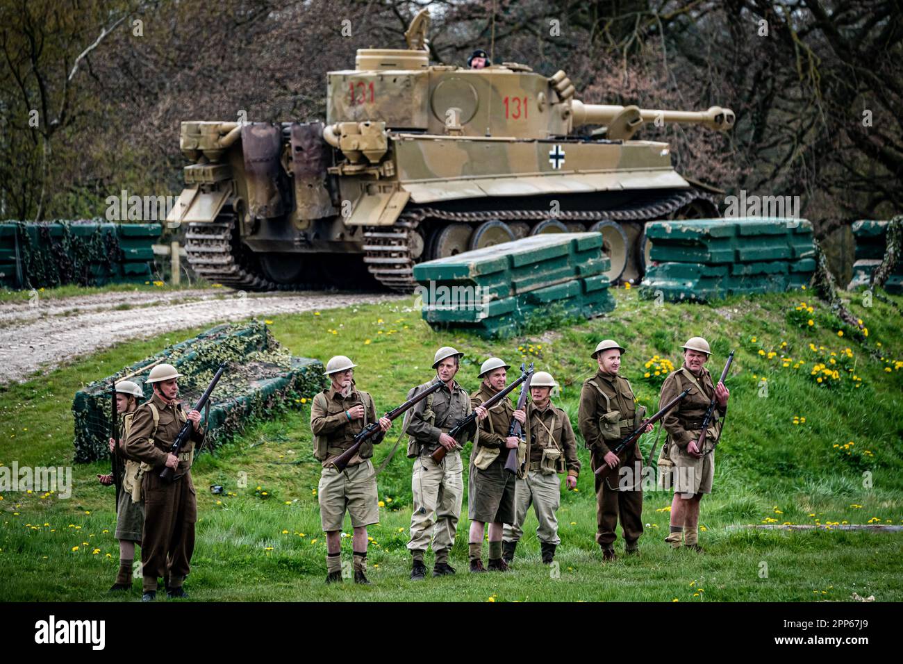 British re-enactment soldiers line up in front of the only working ...