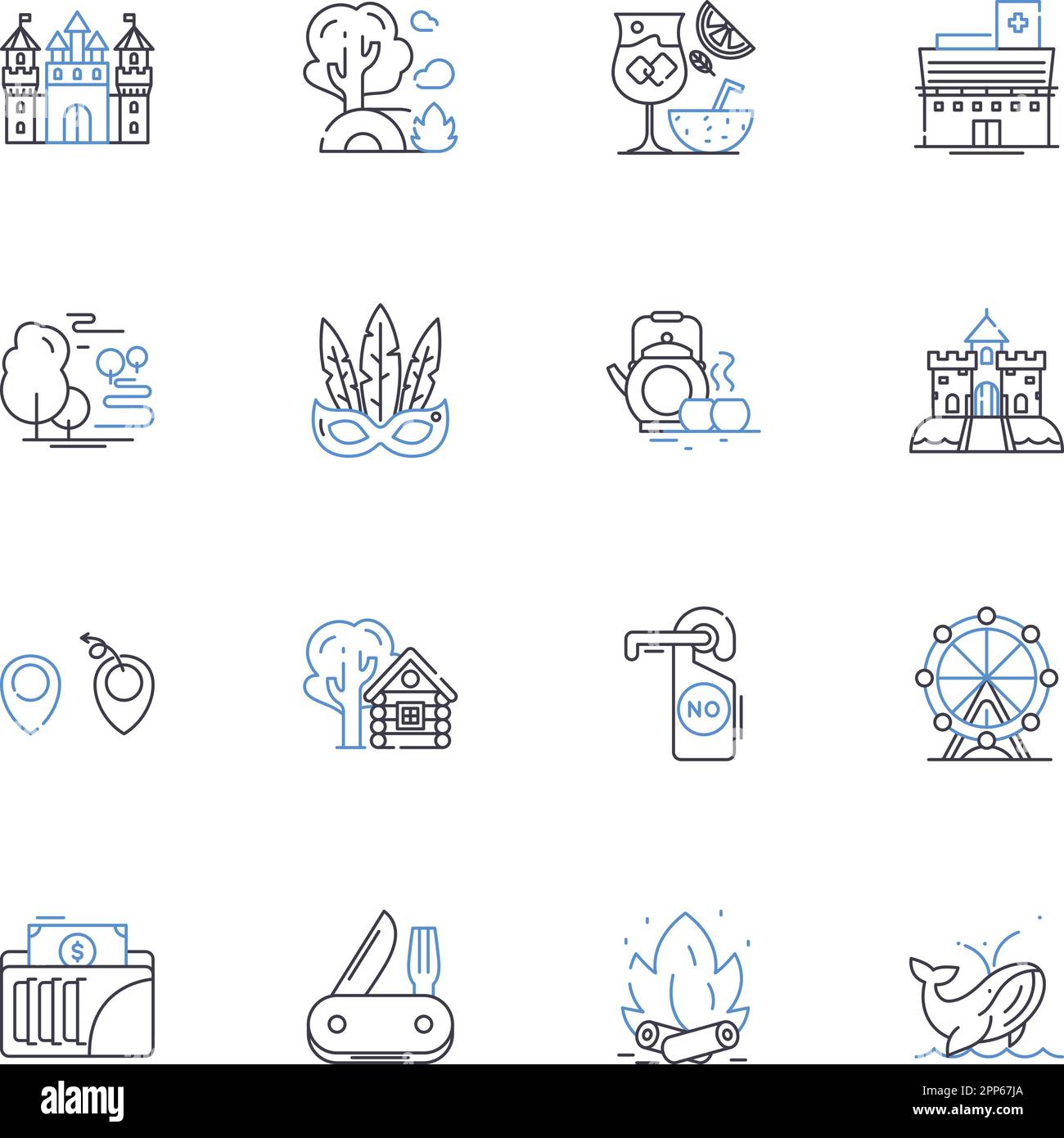 Exploration firm line icons collection. Discovery, Expedition ...