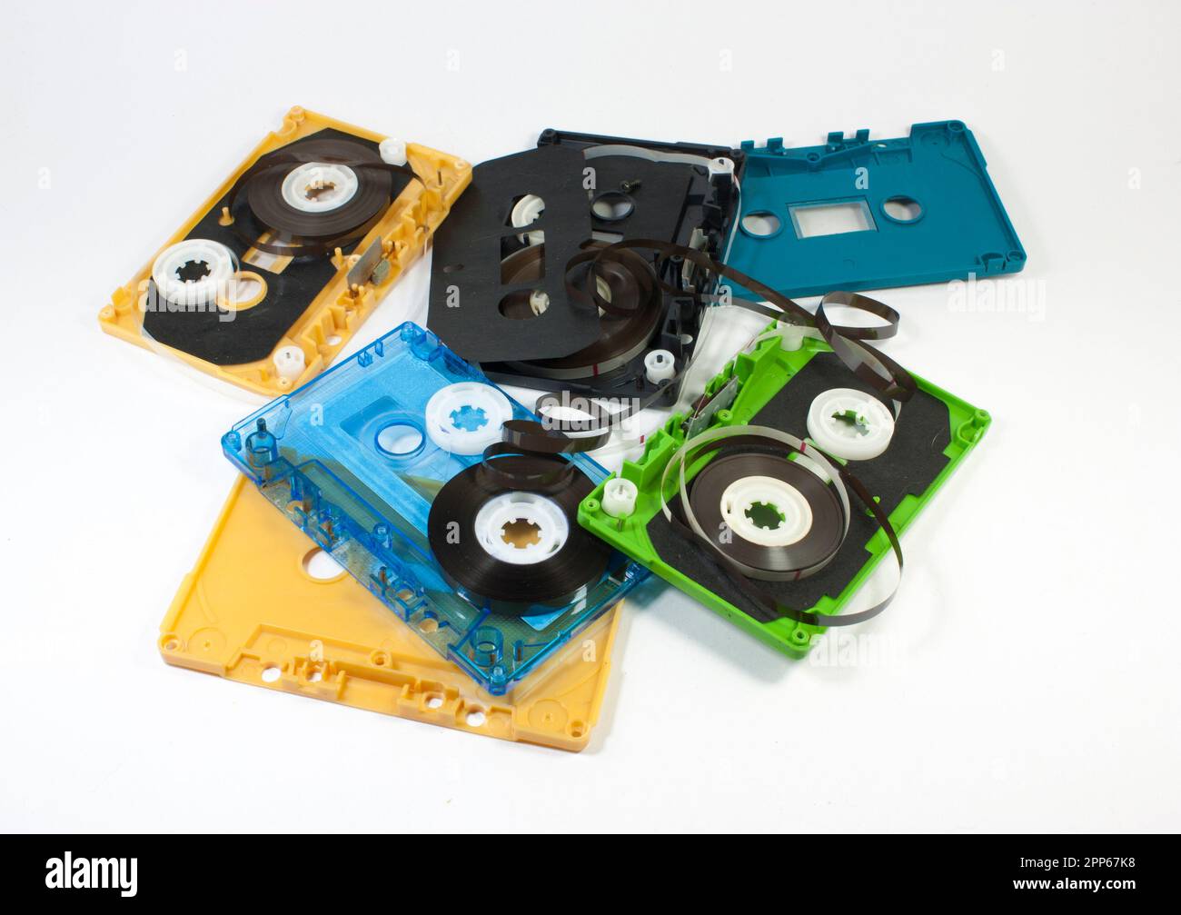 parts of cassette tape on white background Stock Photo - Alamy