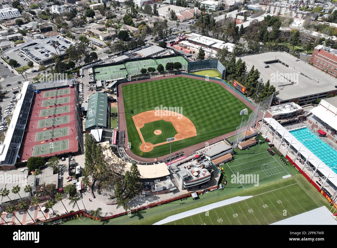 A general overall aerial view of Dedeaux Field and David X. Marks ...