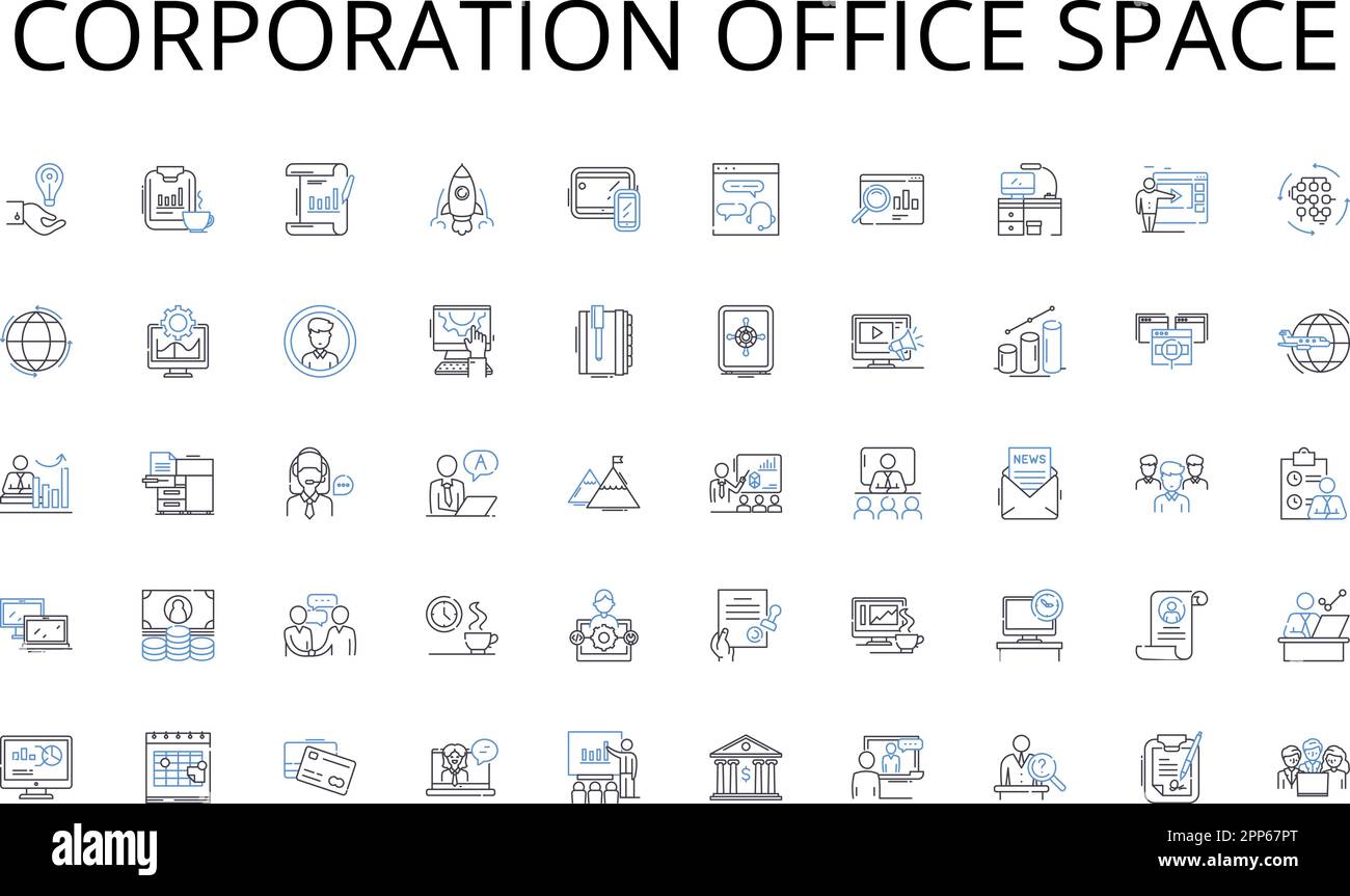 Corporation office space line icons collection. Forecast, Revenue ... Corporation office space line icons collection. Forecast, Revenue ...