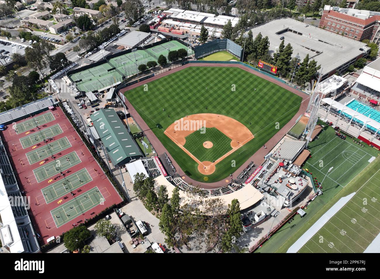 A general overall aerial view of Dedeaux Field and David X. Marks ...