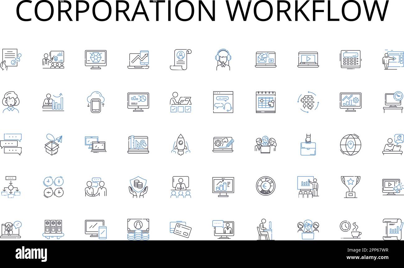 Corporation workflow line icons collection. Trivia, Information ...