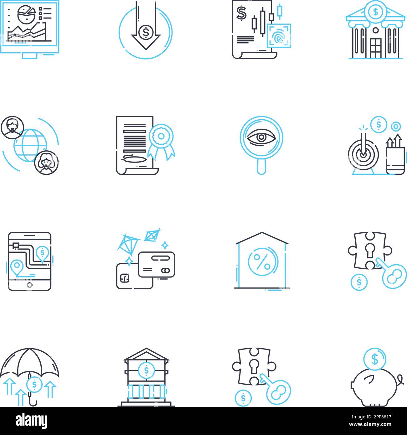 Firm proceeds linear icons set. Investment, Revenue, Acquisitions ...