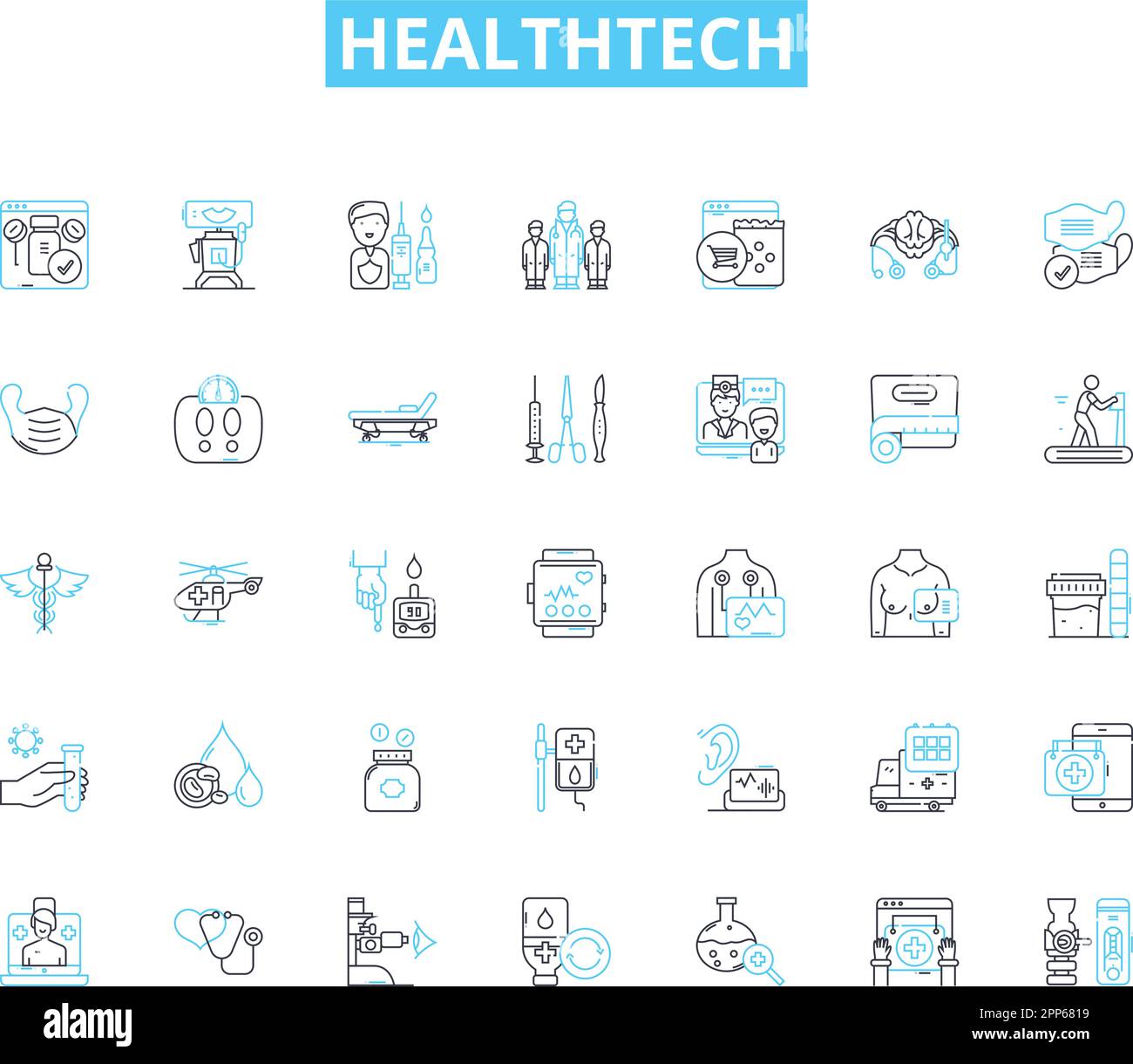HealthTech linear icons set. Telemedicine, Wearables, EHR, AI, Virtual ...