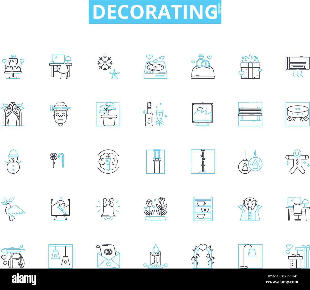 Decorating linear icons set. Aesthetics, Colors, Design, Furniture ...