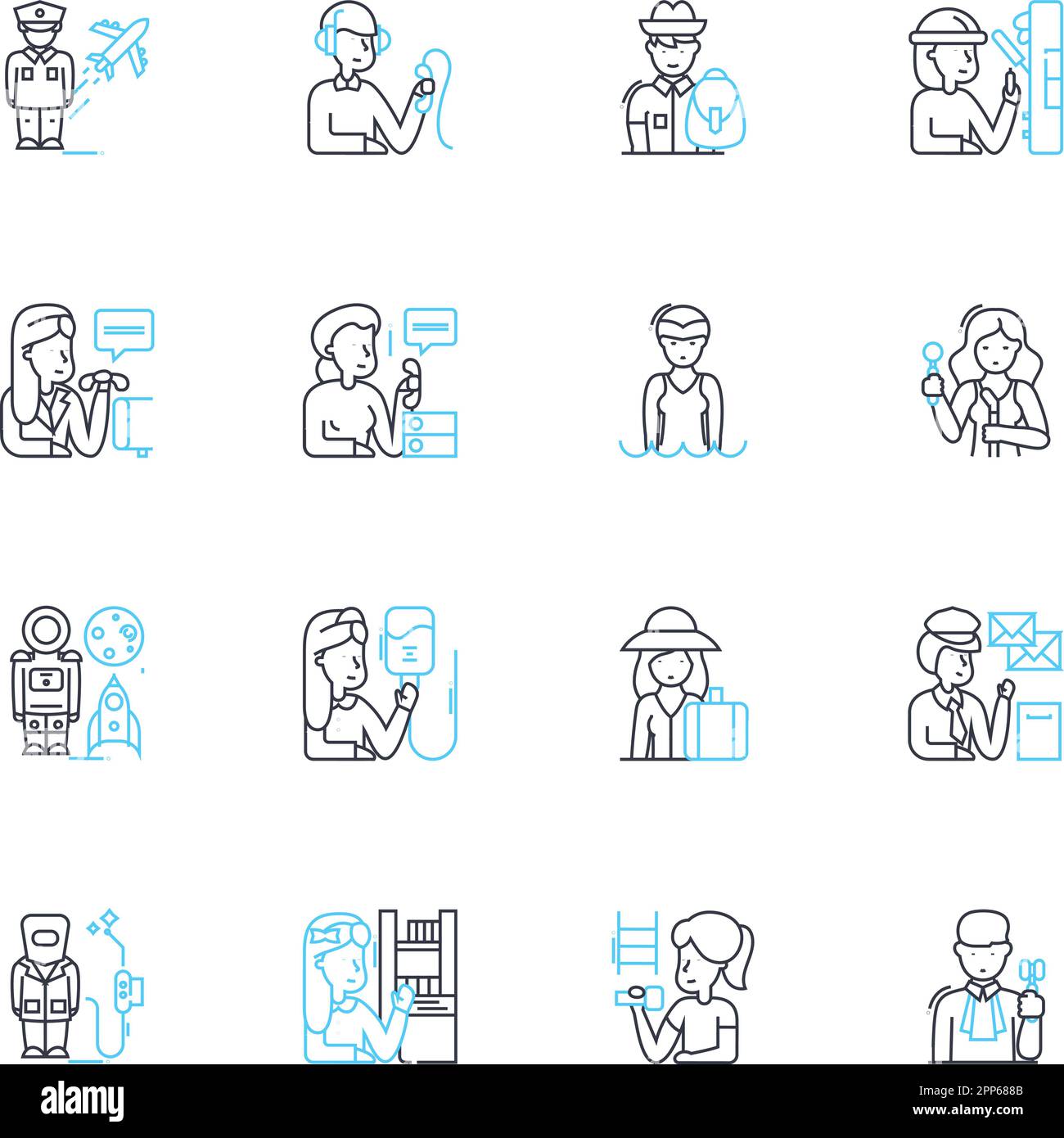 Skillful professions linear icons set. Expert, Artisan, Skilled ...