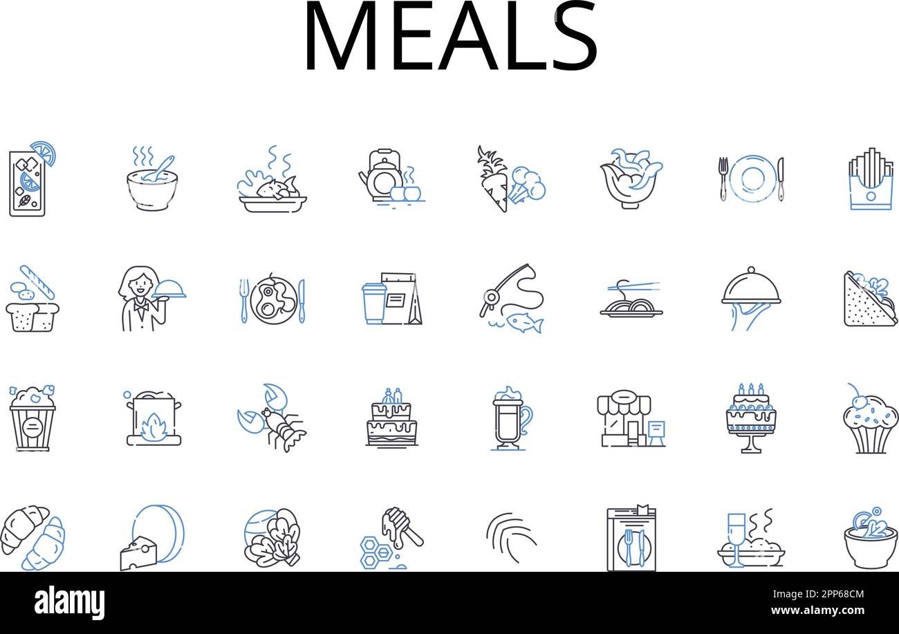 Meals line icons collection. Foodstuffs, Grub, Comestibles, Cuisine ...
