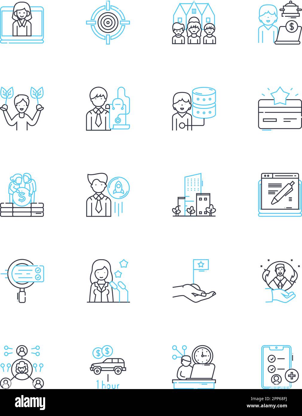 Staffing solutions linear icons set. Recruitment, Placement, Staffing ...