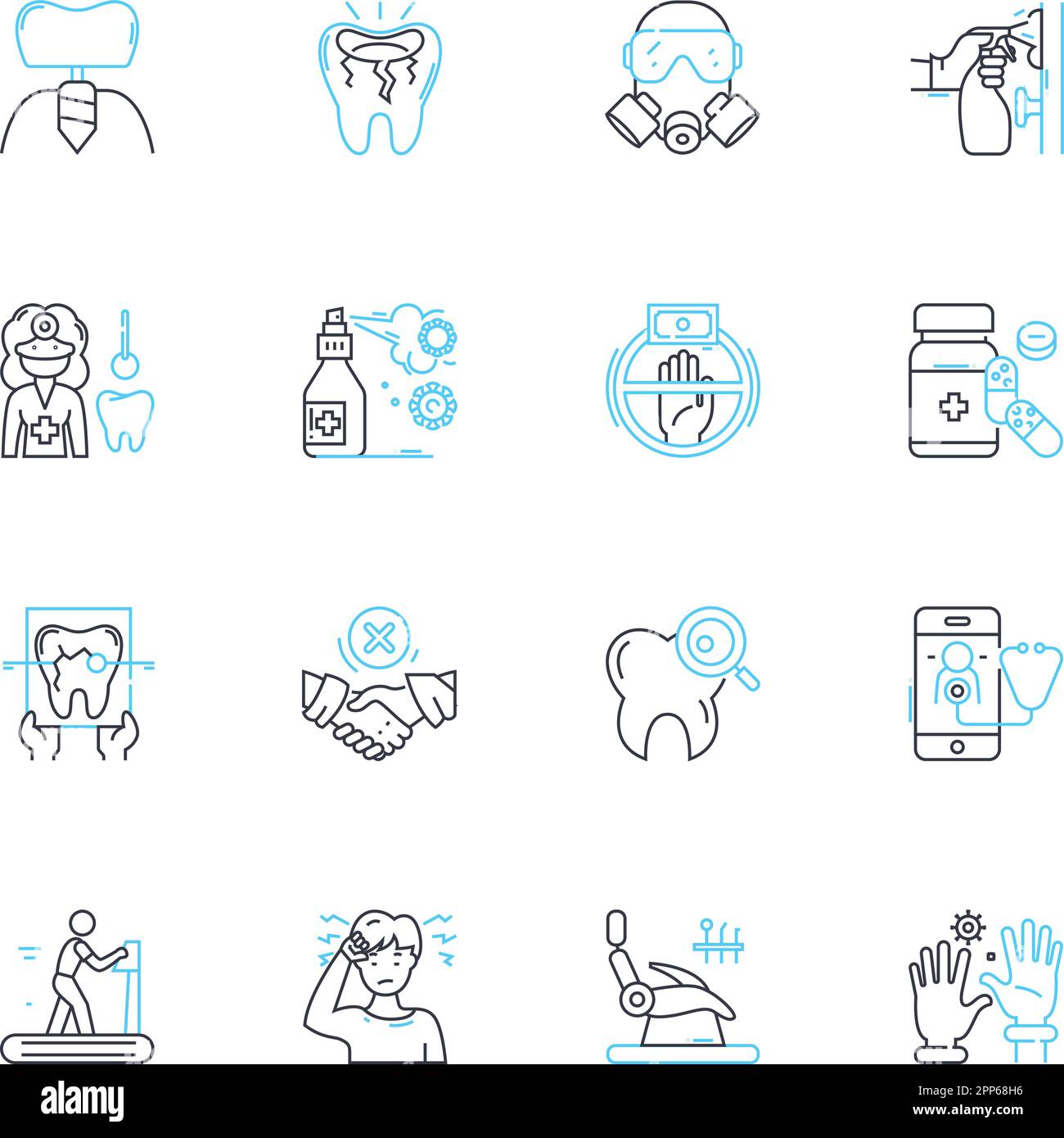 Teeth cleaning linear icons set. Dental, Plaque, Tartar, Flossing ...