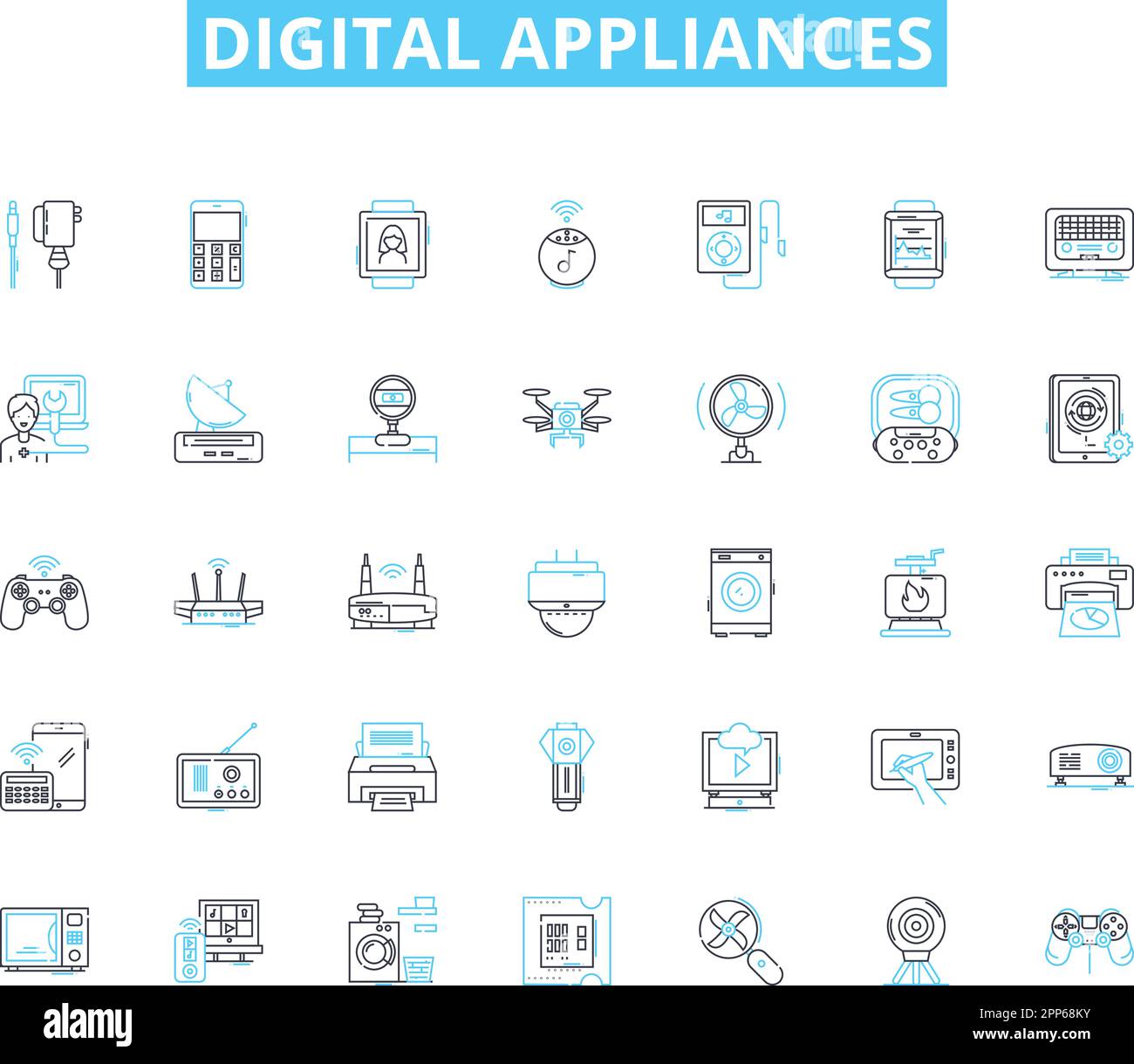 Digital appliances linear icons set. Smart, Reliable, Efficient ...