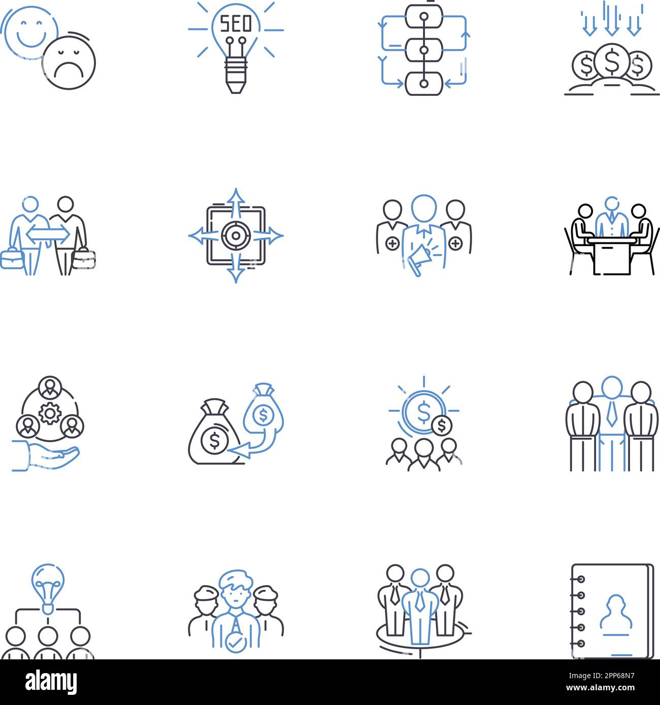 Partnership designs line icons collection. Collaboration, Synergy ...