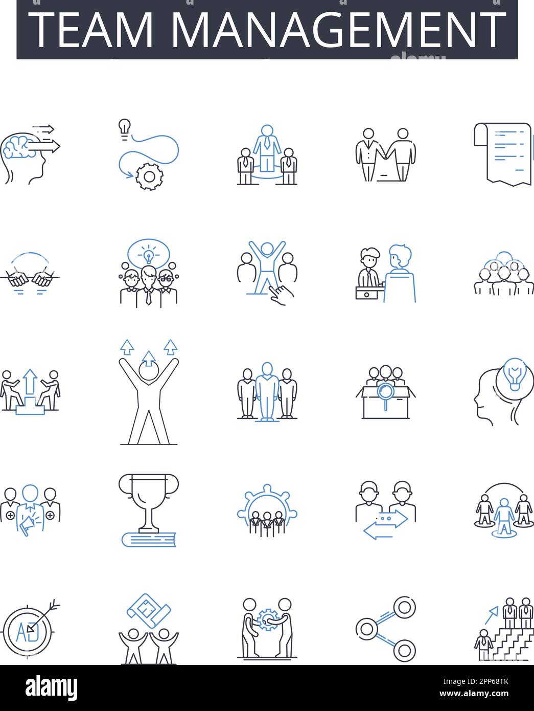 Team management line icons collection. Project coordination, Leadership skills, Staff ...