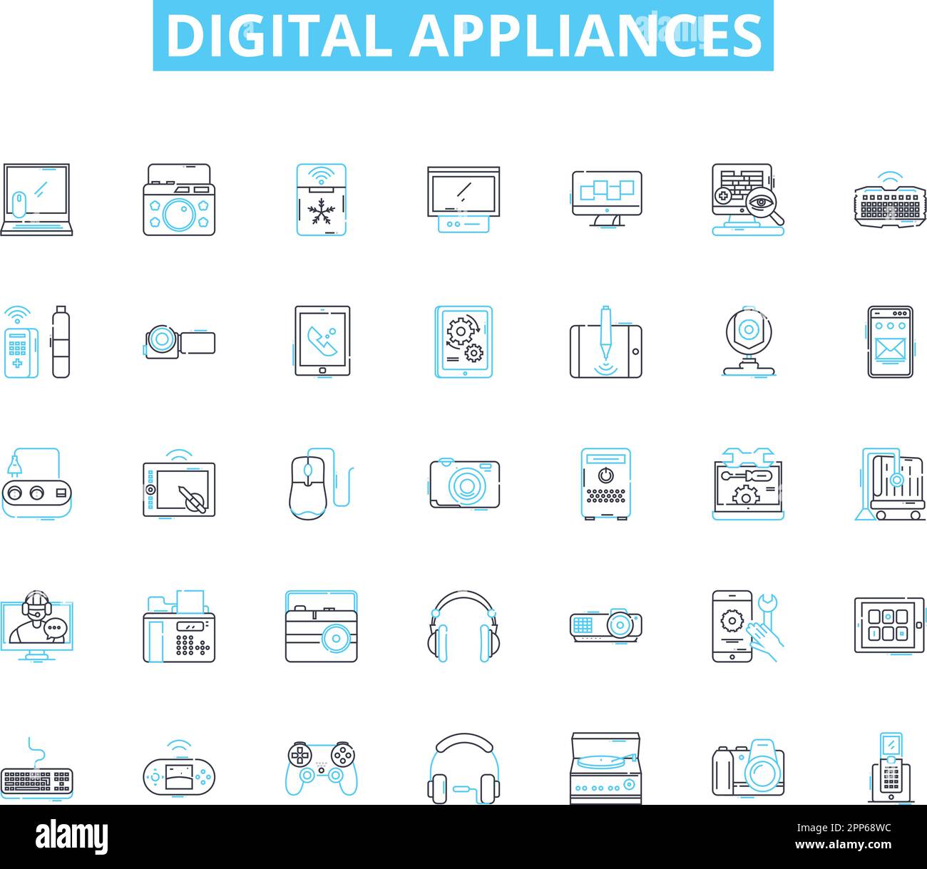 Digital appliances linear icons set. Smart, Reliable, Efficient ...