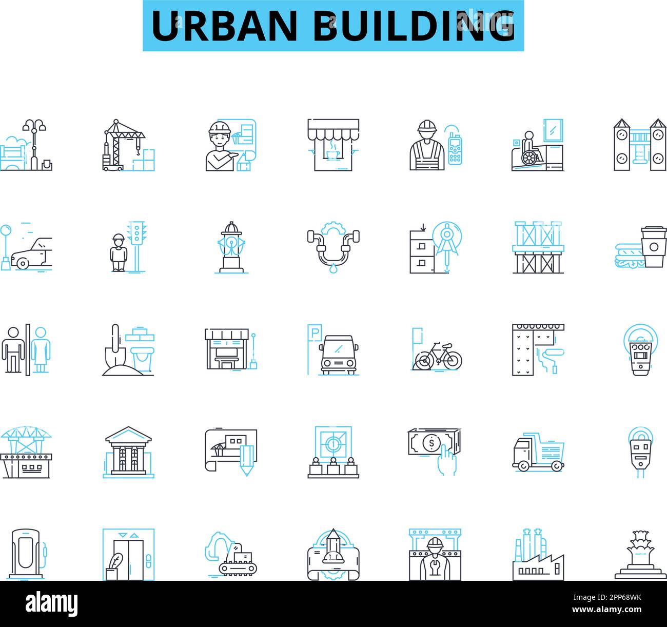 Urban building linear icons set. Skyscraper, Tower, High-rise ...