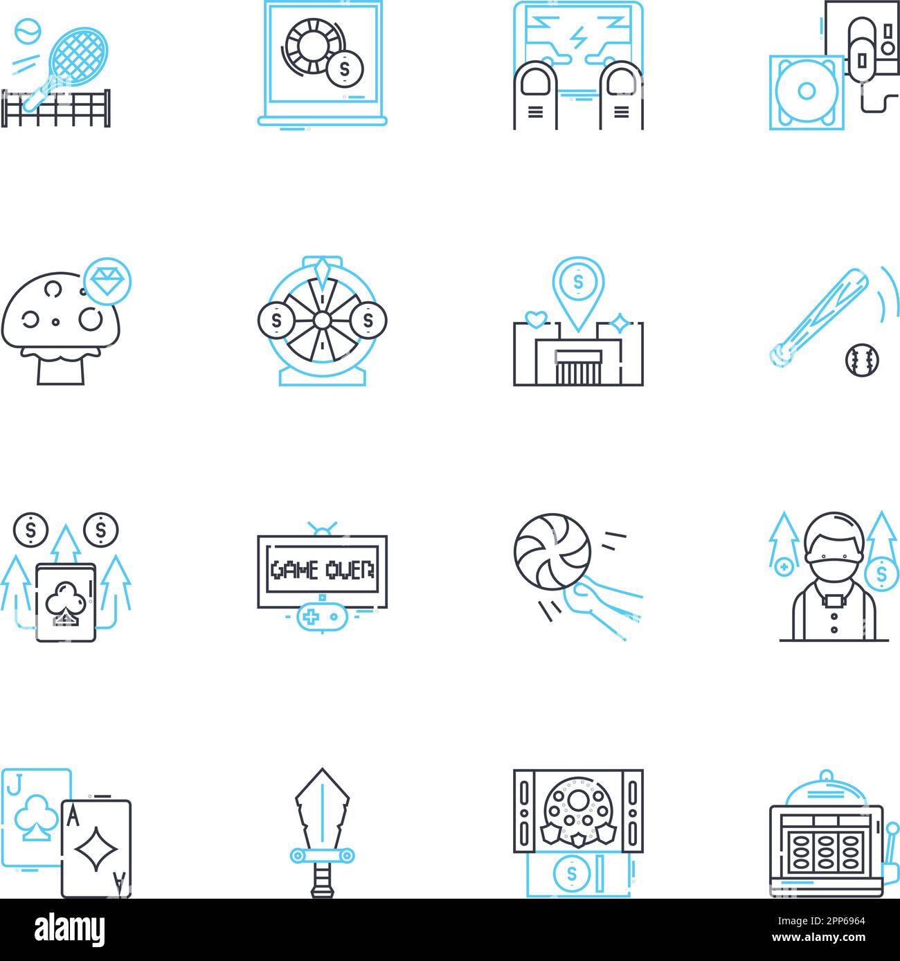 Wagering linear icons set. Bet, Chance, Stake, Gamble, Win, Lose ...