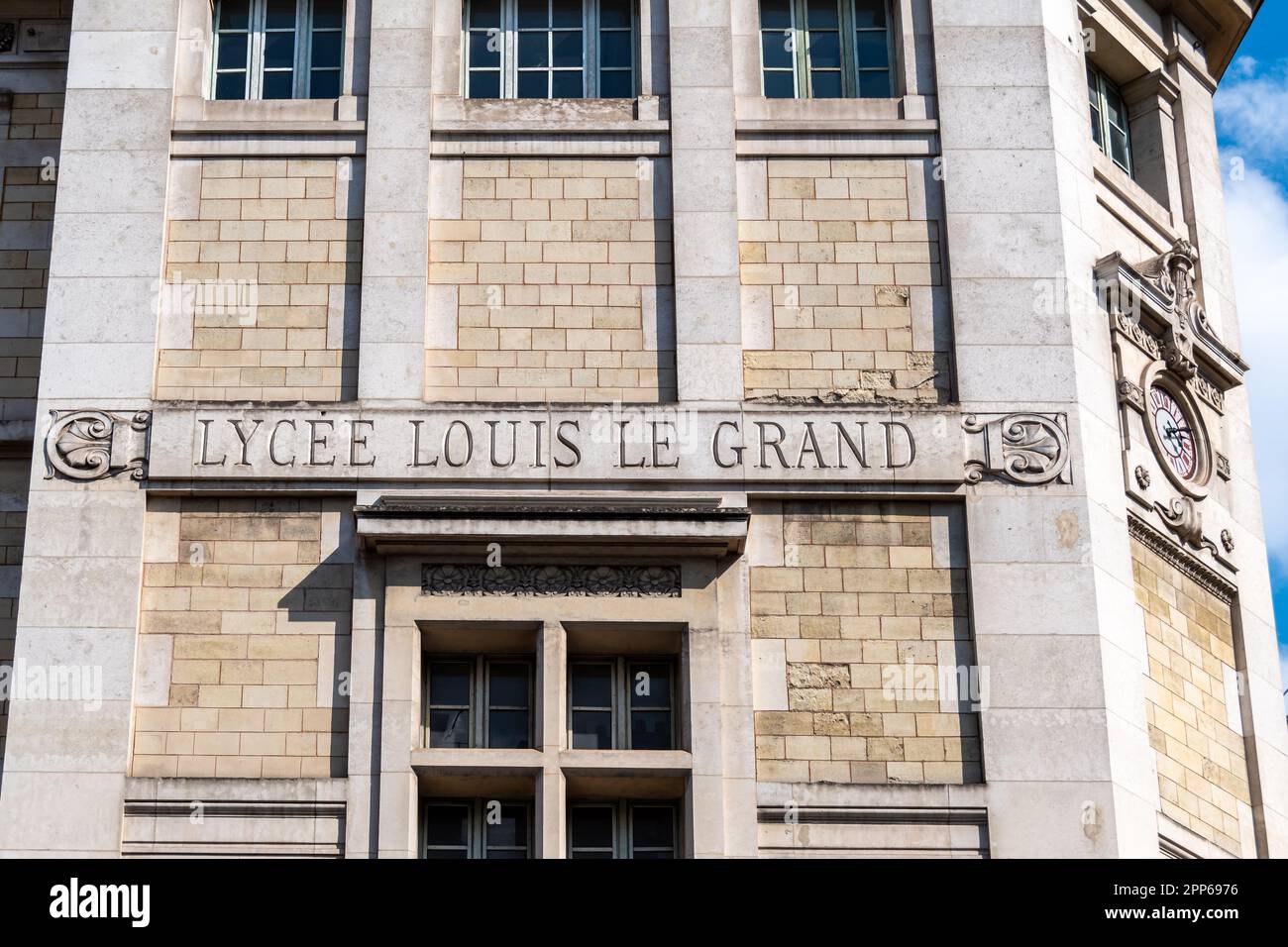 Detail of the facade of Lycée Louis-le-Grand, a French secondary and ...