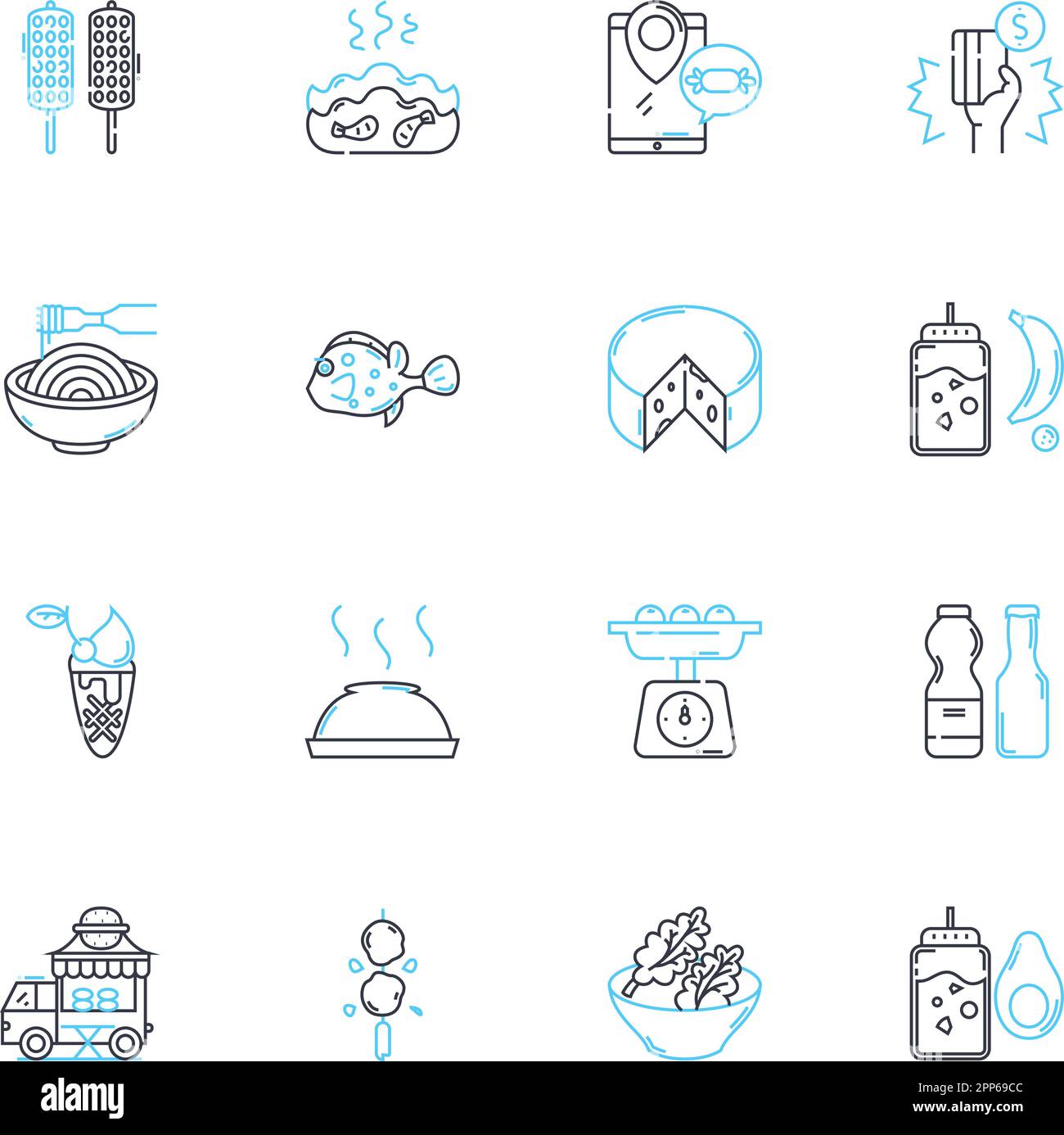 Food manufacturing business linear icons set. Production, Ingredients ...