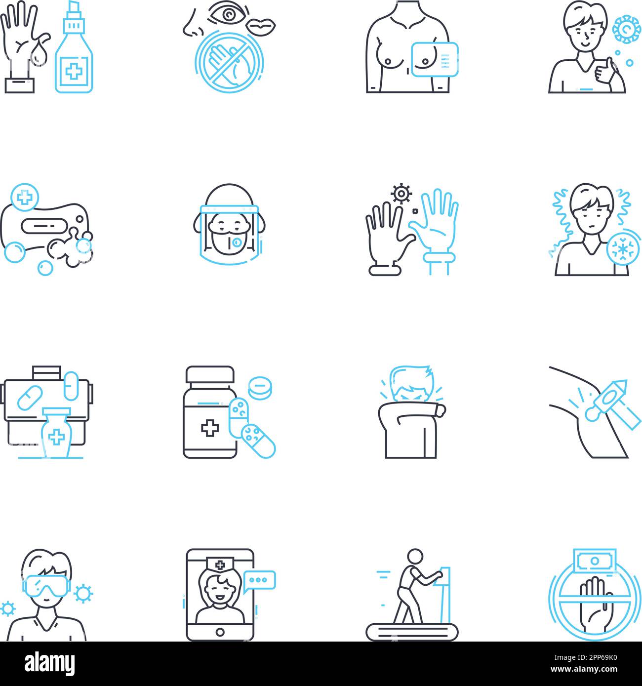 SARS-CoV- linear icons set. Virus, Pandemic, Disease, Infection ...