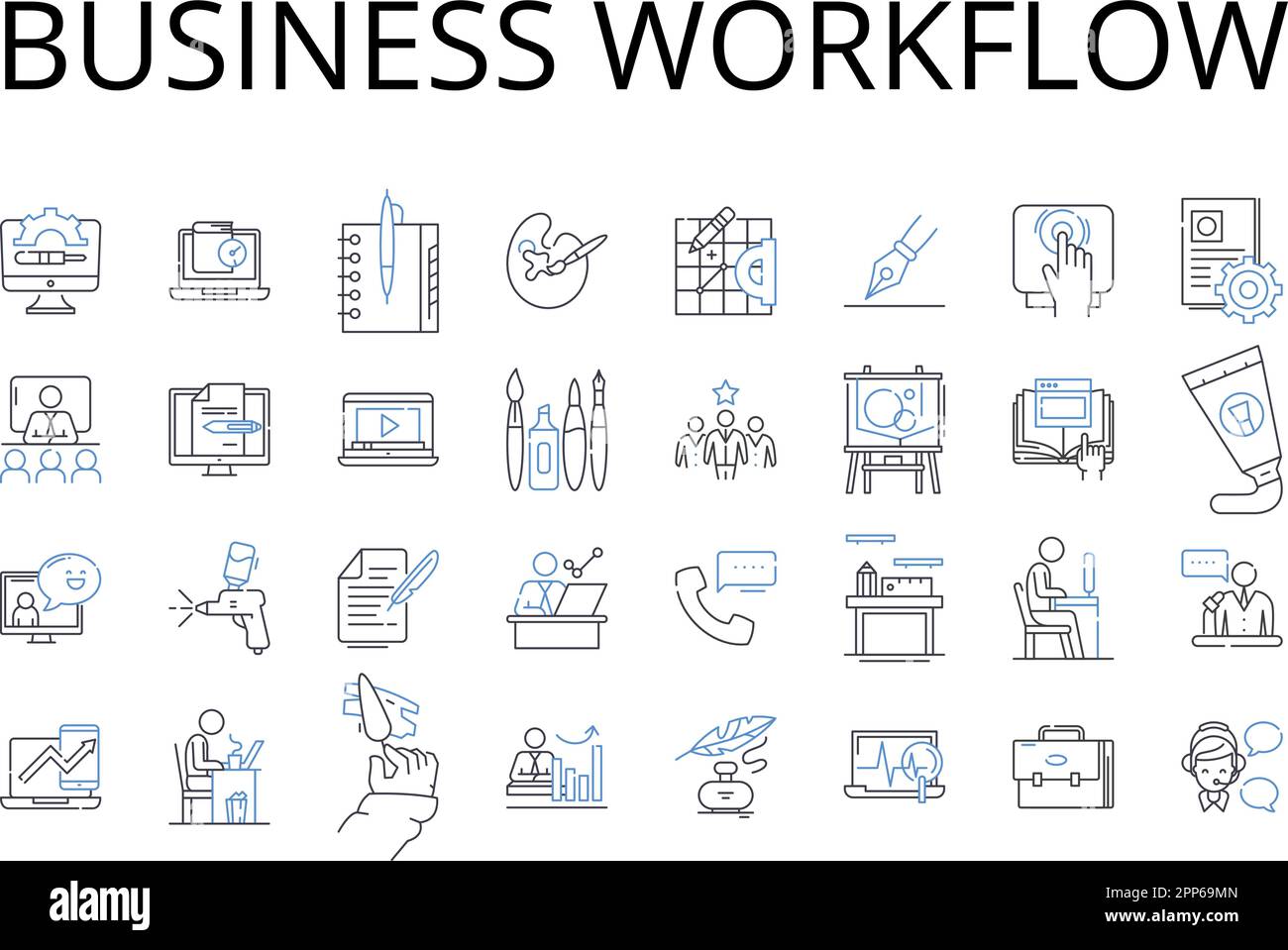 Business Workflow Line Icons Collection Work Process Task Route Job
