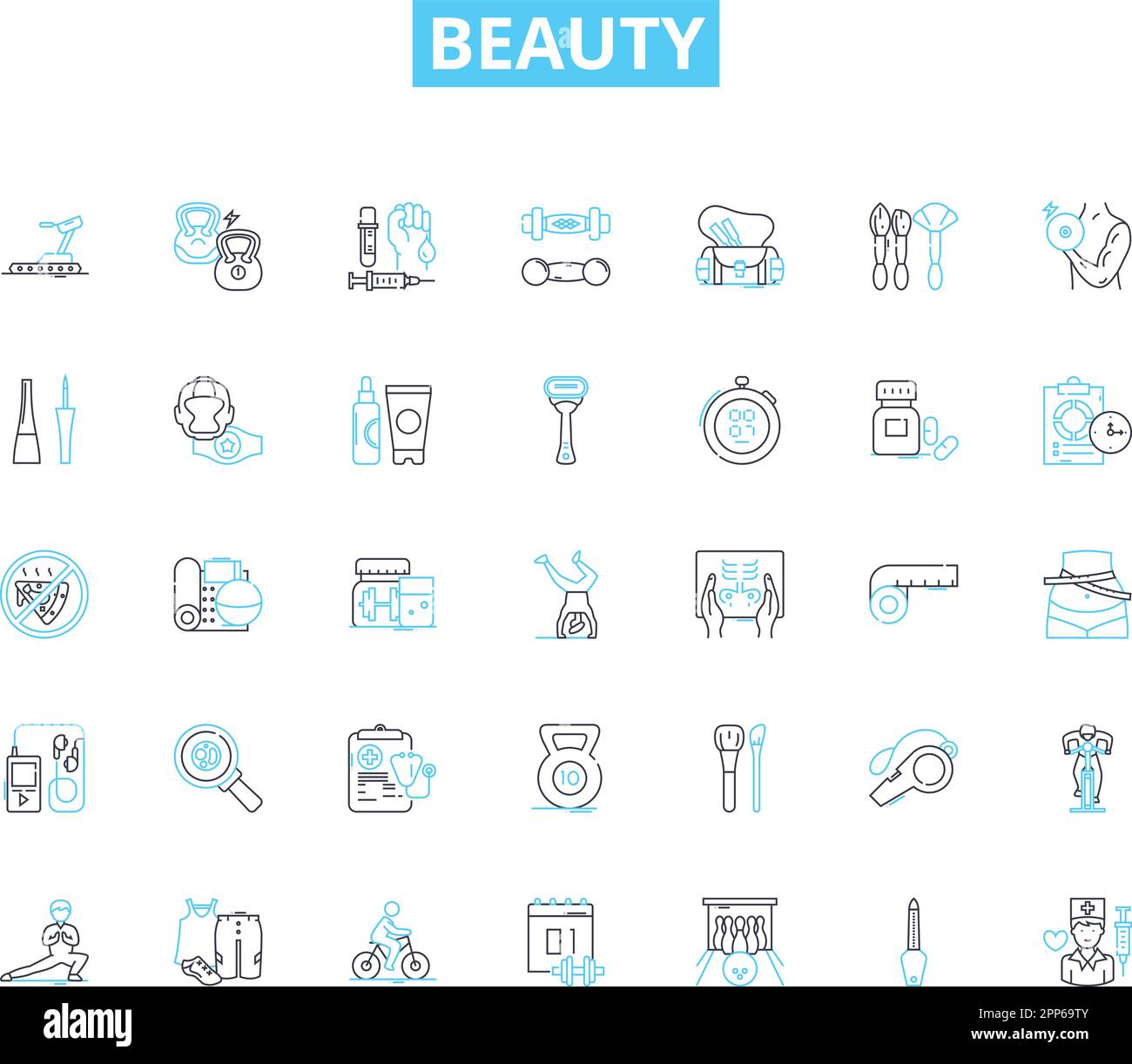 Beauty linear icons set. Radiant, Glamorous, Flawless, Stunning ...