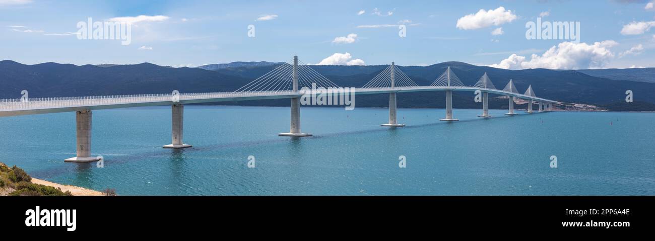 The Pelješac Bridge, Croatia, looking south. This bridge bypasses ...