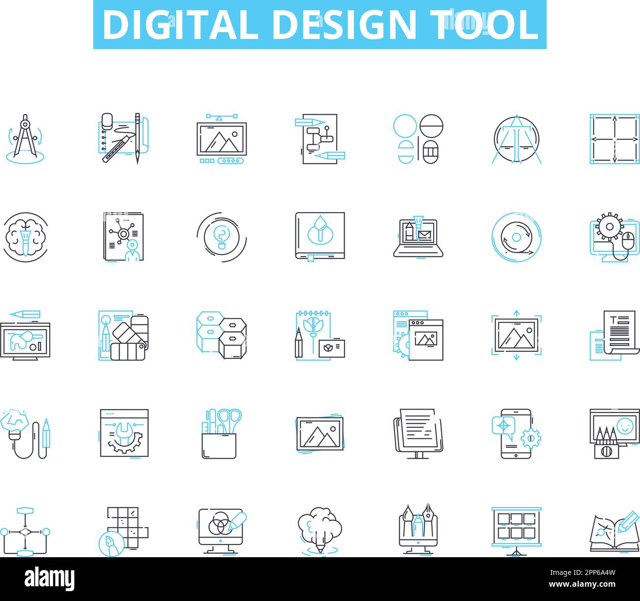 Digital design tool linear icons set. Photoshop, Illustrator, Sketch ...