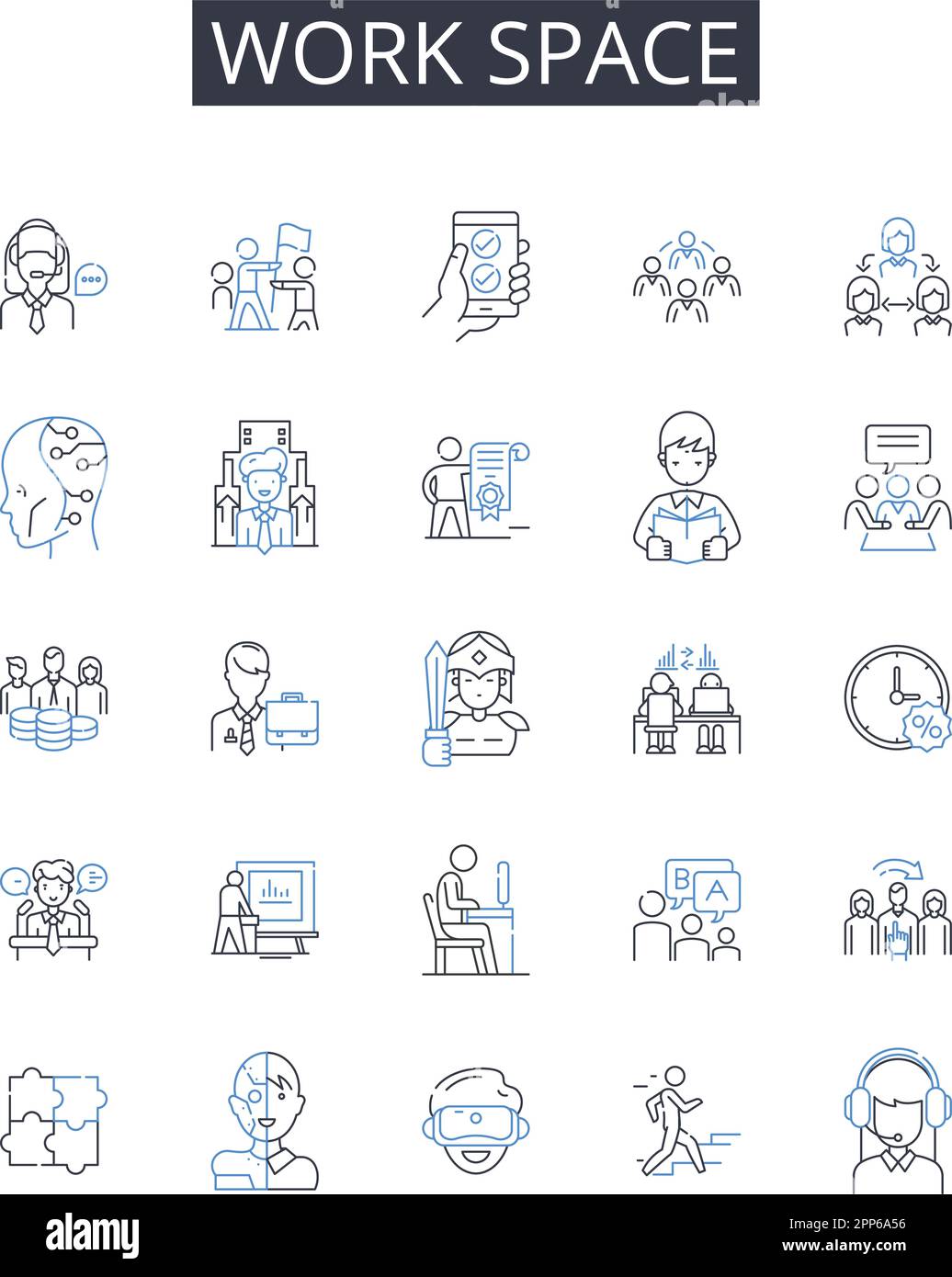 Work space line icons collection. Exploration, Uncovering, Revelation ... Work space line icons collection. Exploration, Uncovering, Revelation ...
