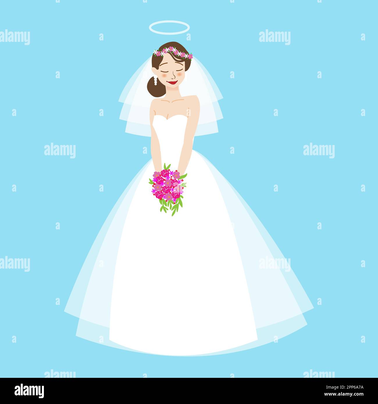 Young beautiful bride is in an elegant wedding dress. Vector ...