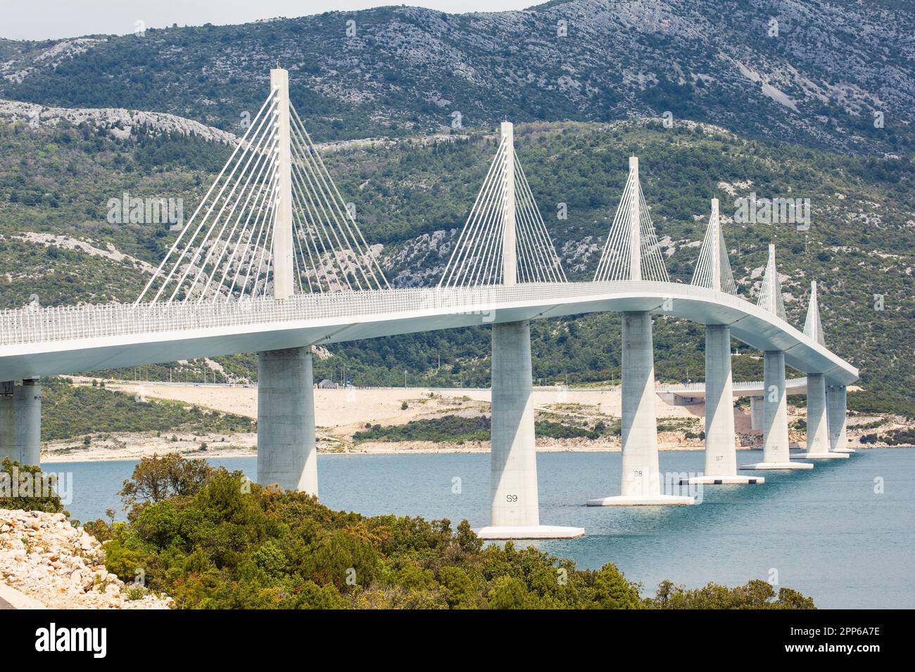 The Pelješac Bridge, Croatia, looking north. This bridge bypasses ...