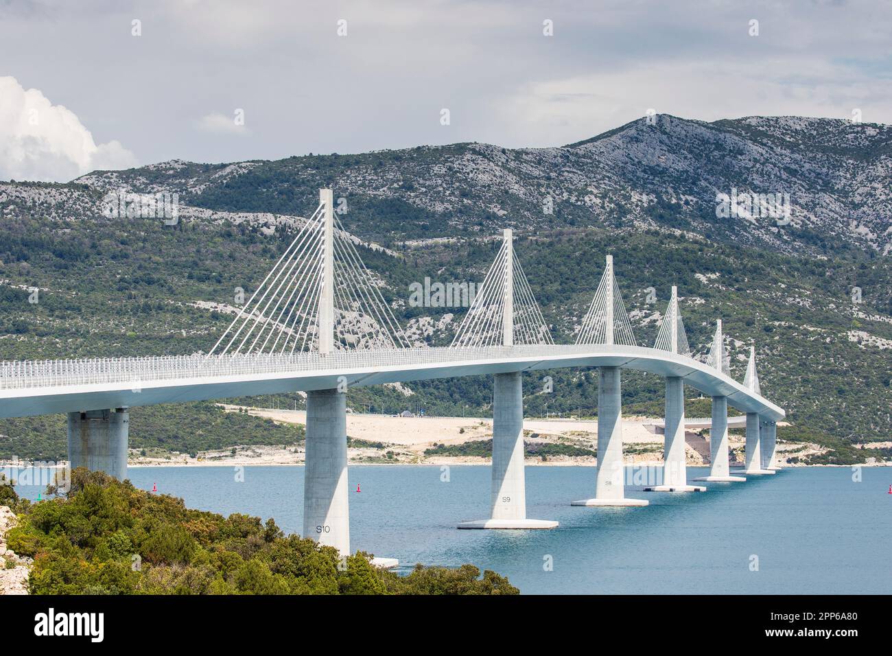The Pelješac Bridge, Croatia, looking north. This bridge bypasses ...