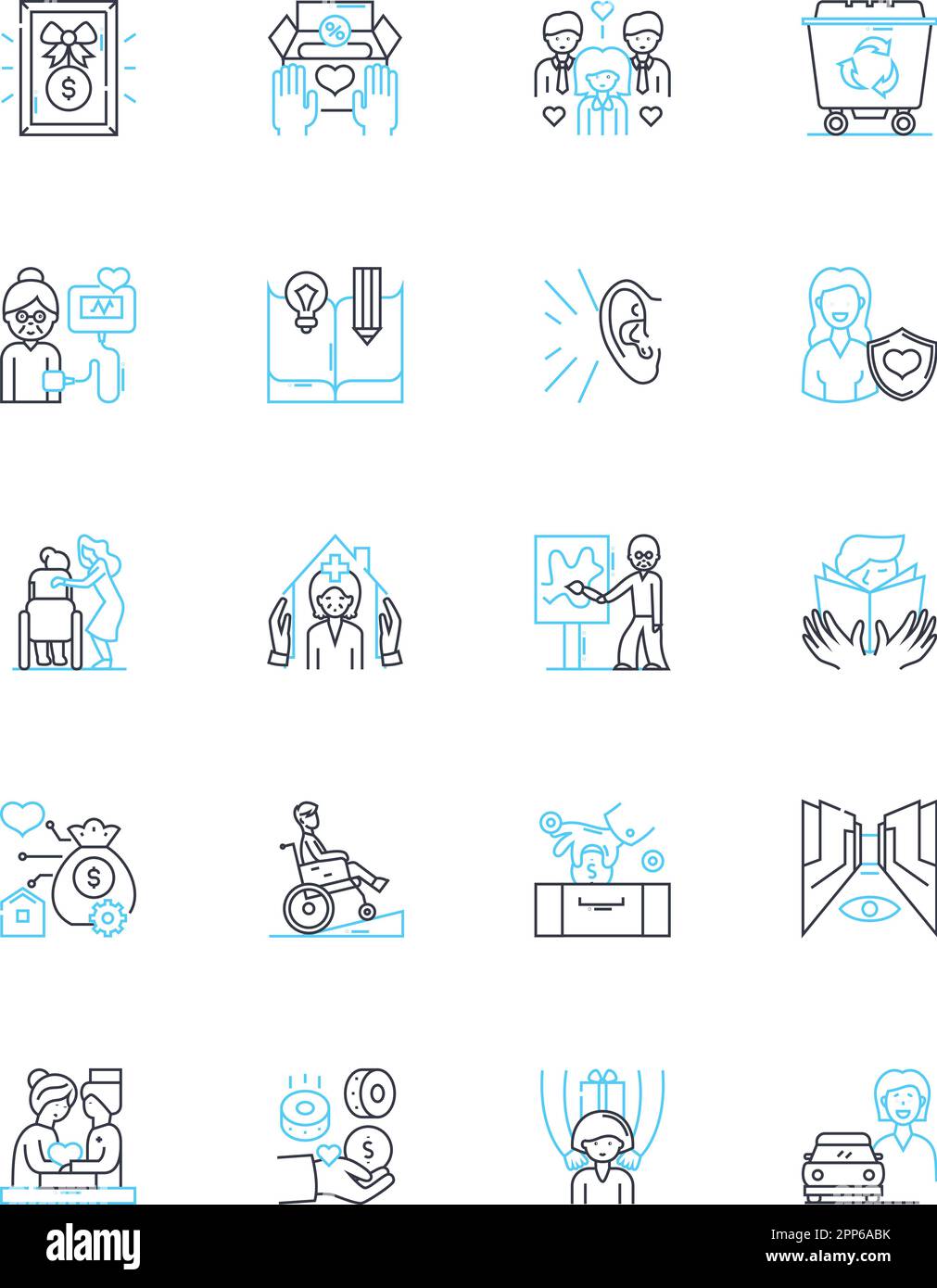 Elderly care linear icons set. Companionship, Mobility, Nutrition ...