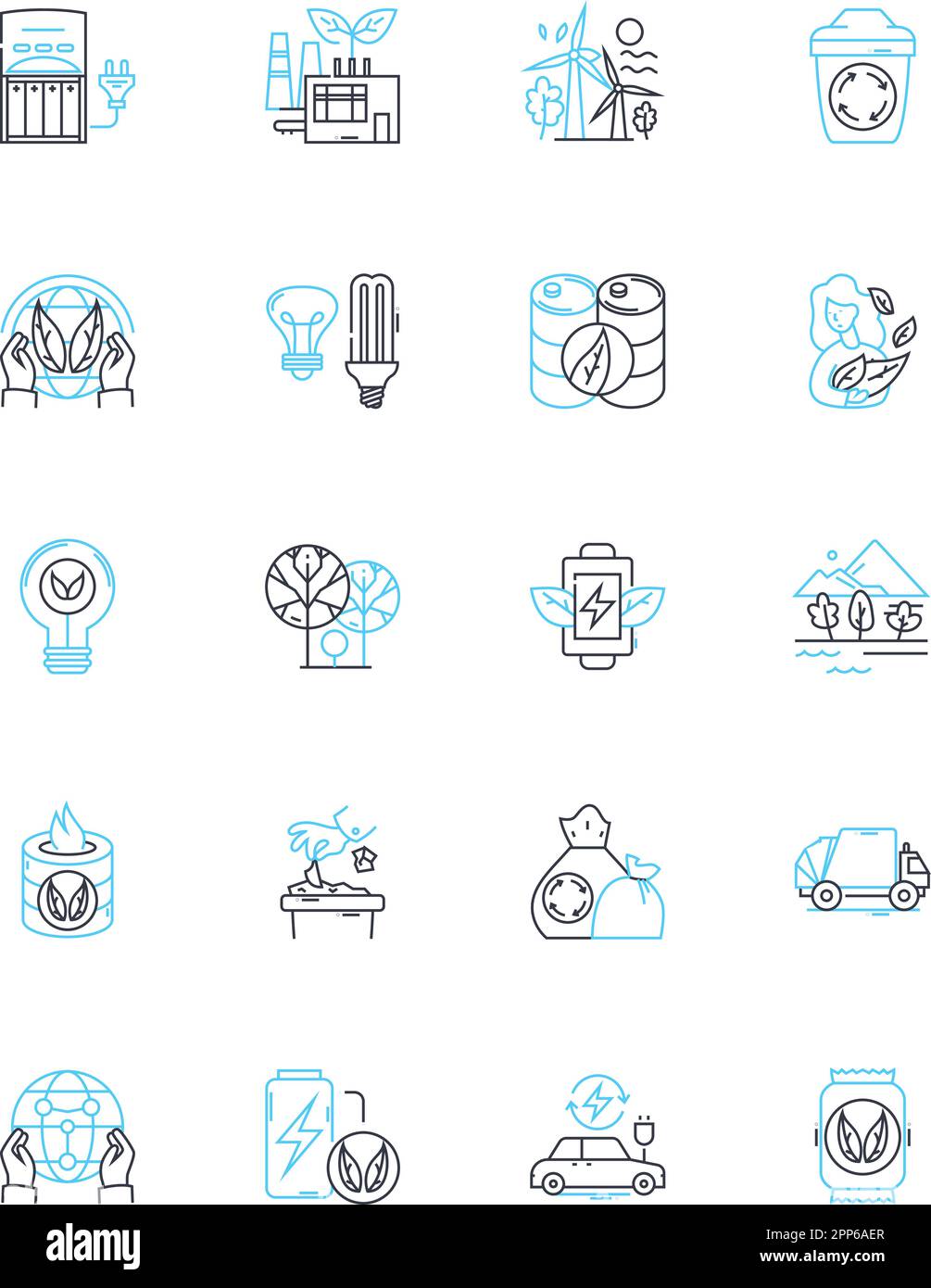 Renewable energies linear icons set. Solar, Wind, Hydro, Geothermal ...