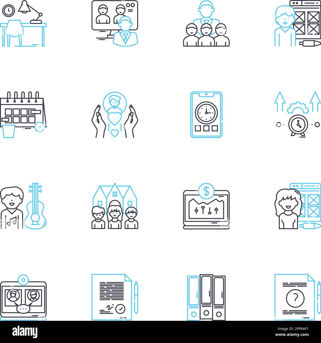 Distant workplace linear icons set. Remote, Telecommute, Virtual ...