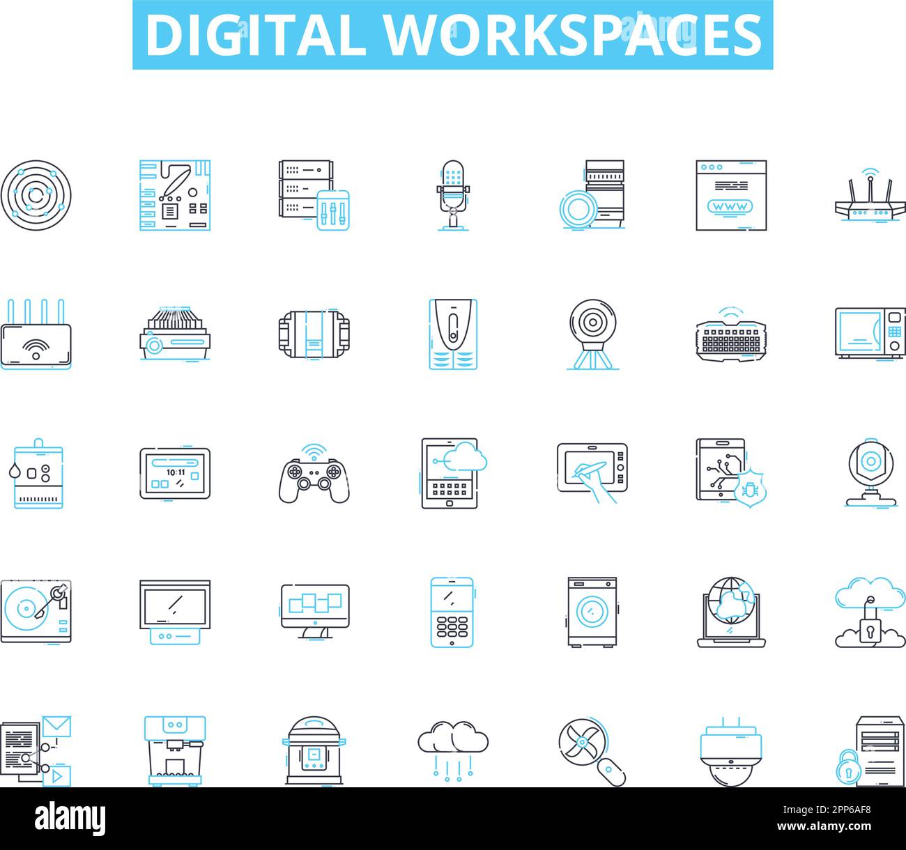 Digital Workspaces Linear Icons Set Productivity Collaboration