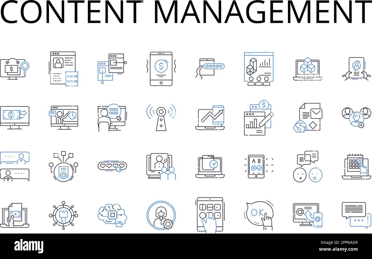 Content management line icons collection. Social media, Project ...