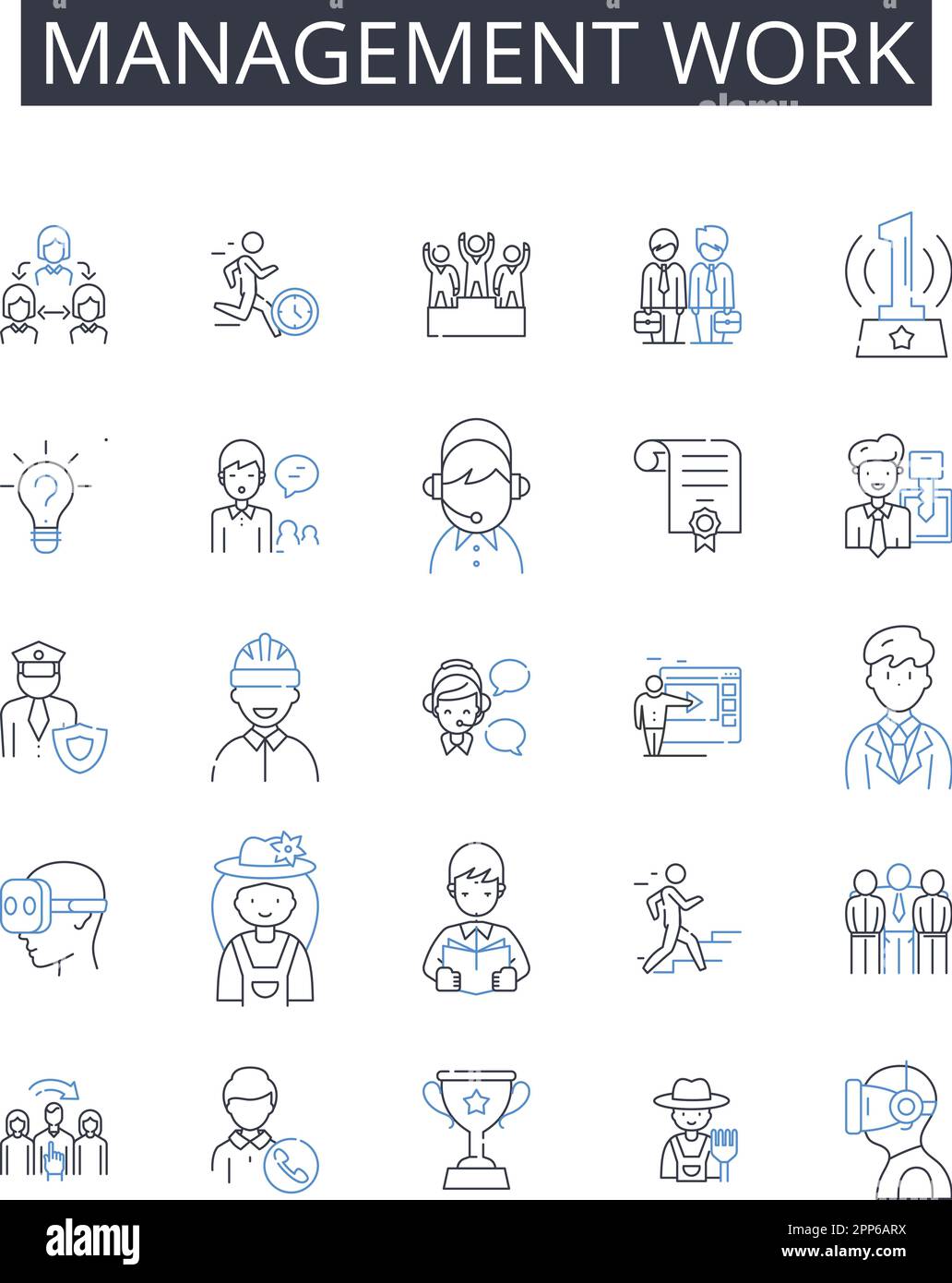 Management Work Line Icons Collection Coordination Collaboration