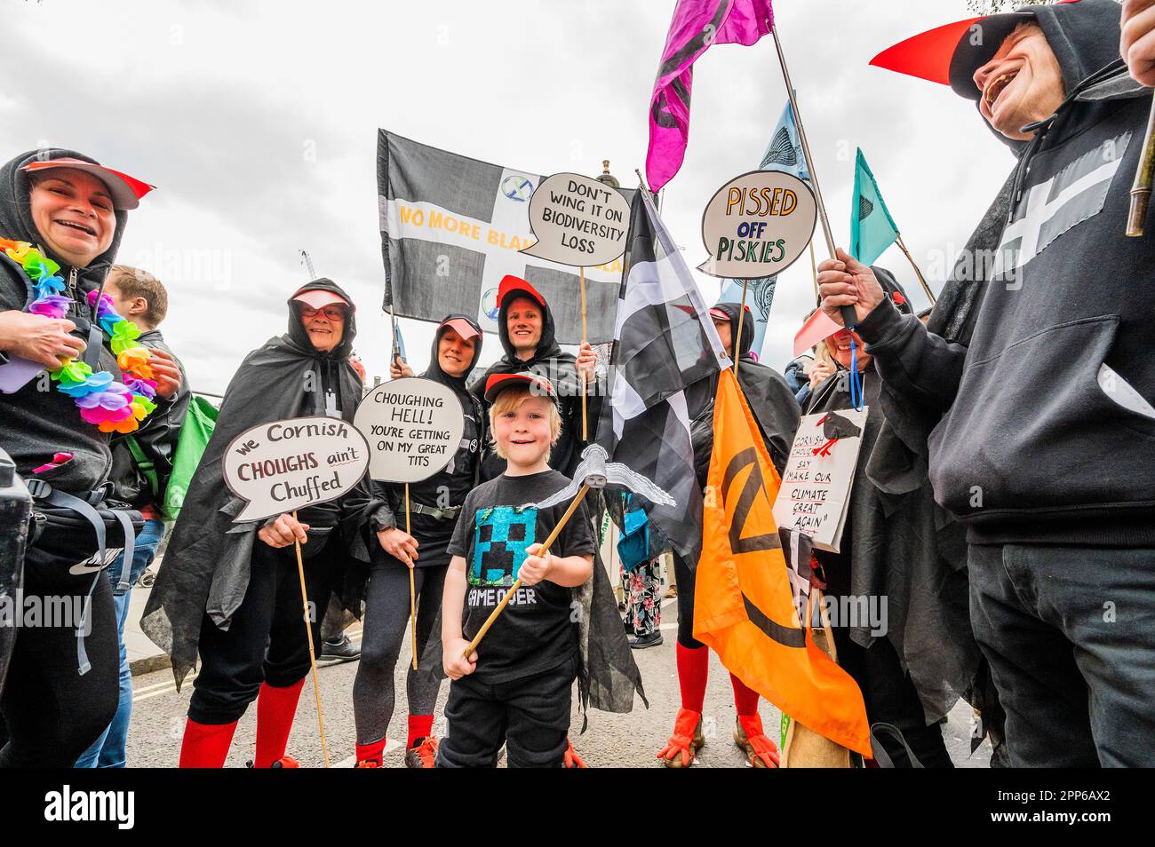 London, UK. 22nd Apr, 2023. Cornish Choughs against climate change ...