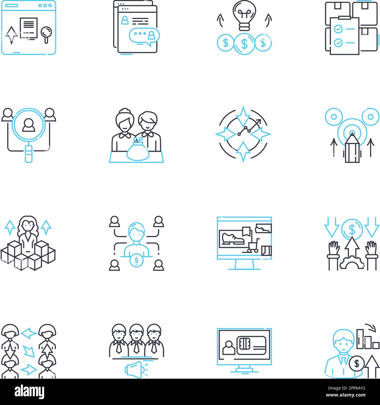 Cash management linear icons set. Budgeting, Forecasting, Liquidity, Disbursement, Investment ...